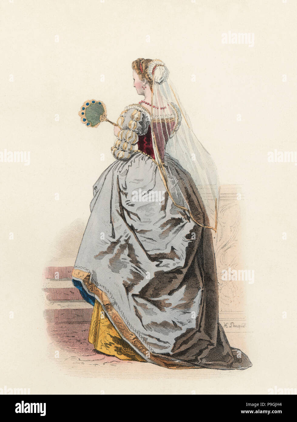 Noble Lady of Venice, in the modern age, color engraving 1870 Stock ...