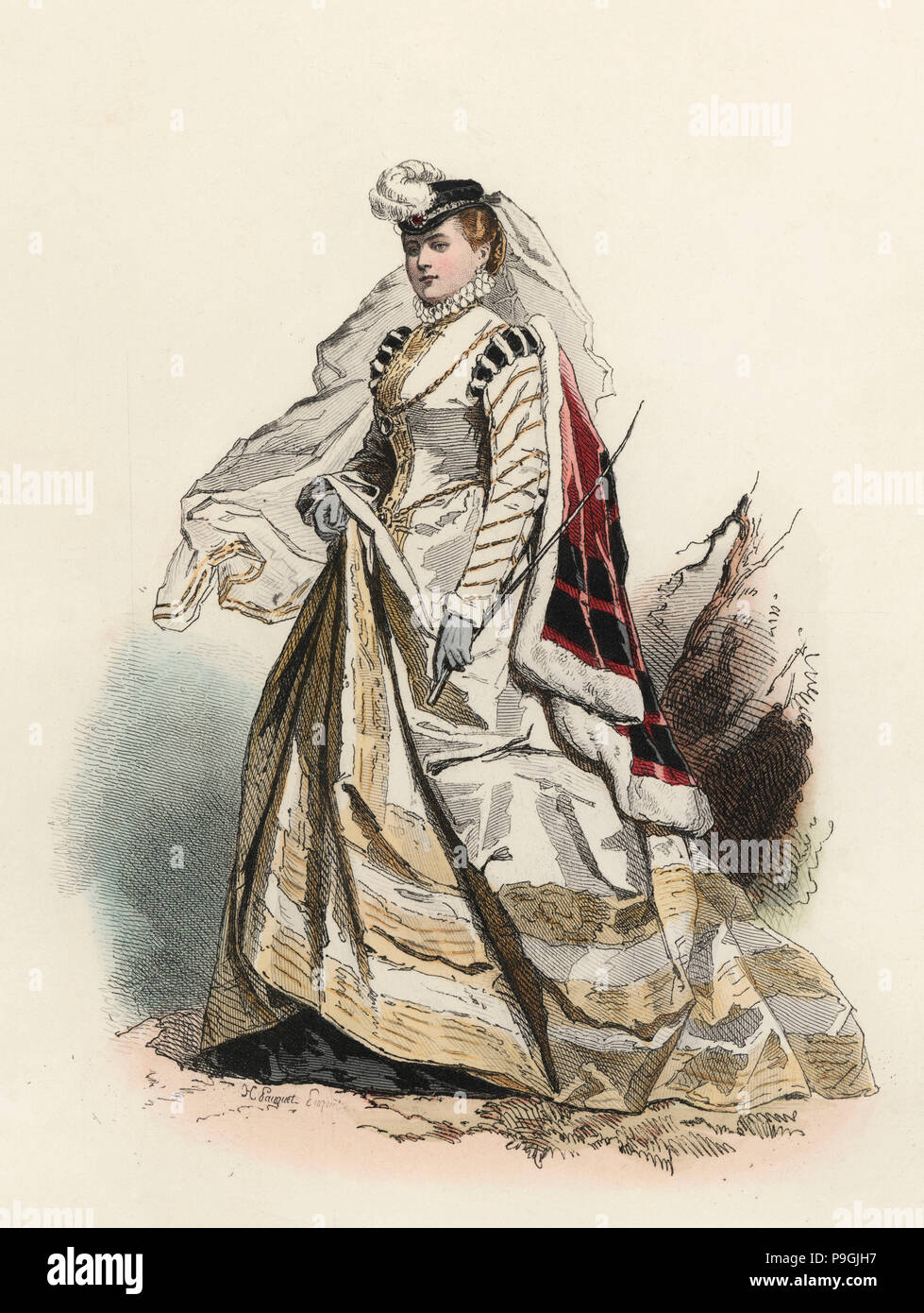 Noble Lady of northern Germany, in the modern age, color engraving 1870 ...