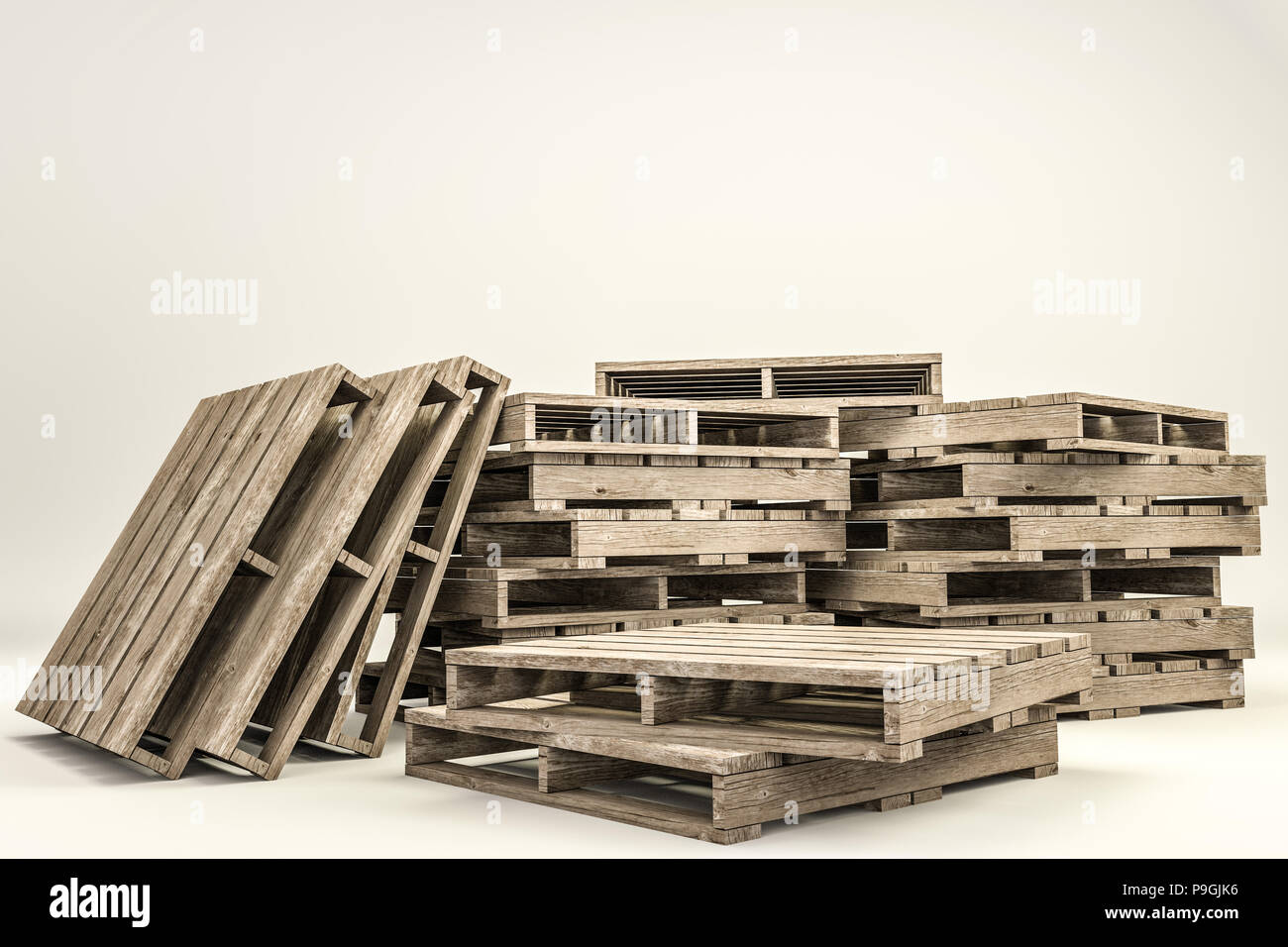 huge group of pallets isolated on white background 3d illustration ...