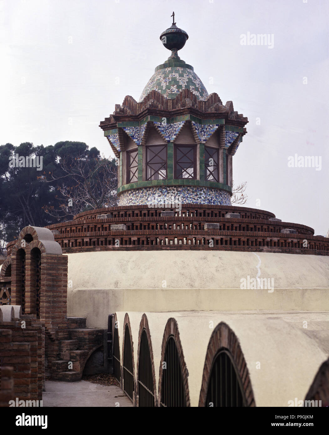 Outside of the stables pavilion with its great dome in the Guell House ...