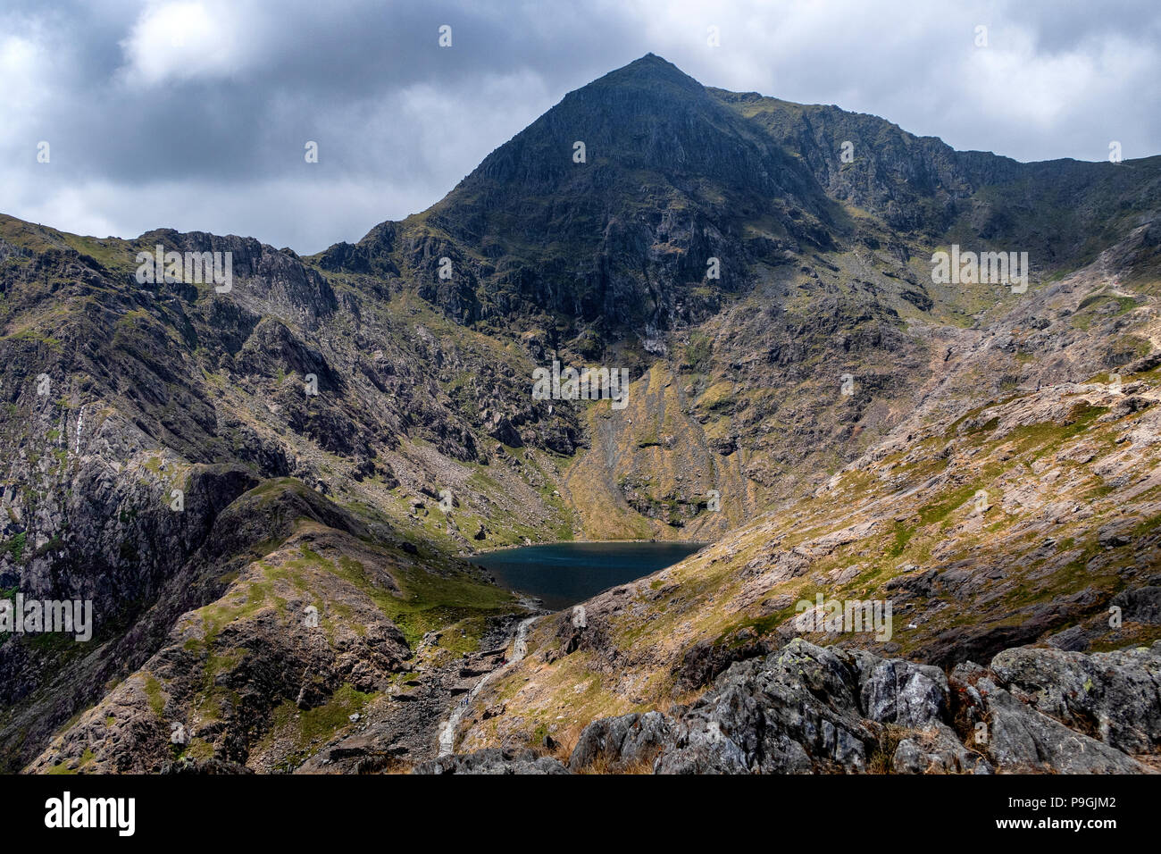 The east face of Snowdon, the highest mountain in Wales during summer ...