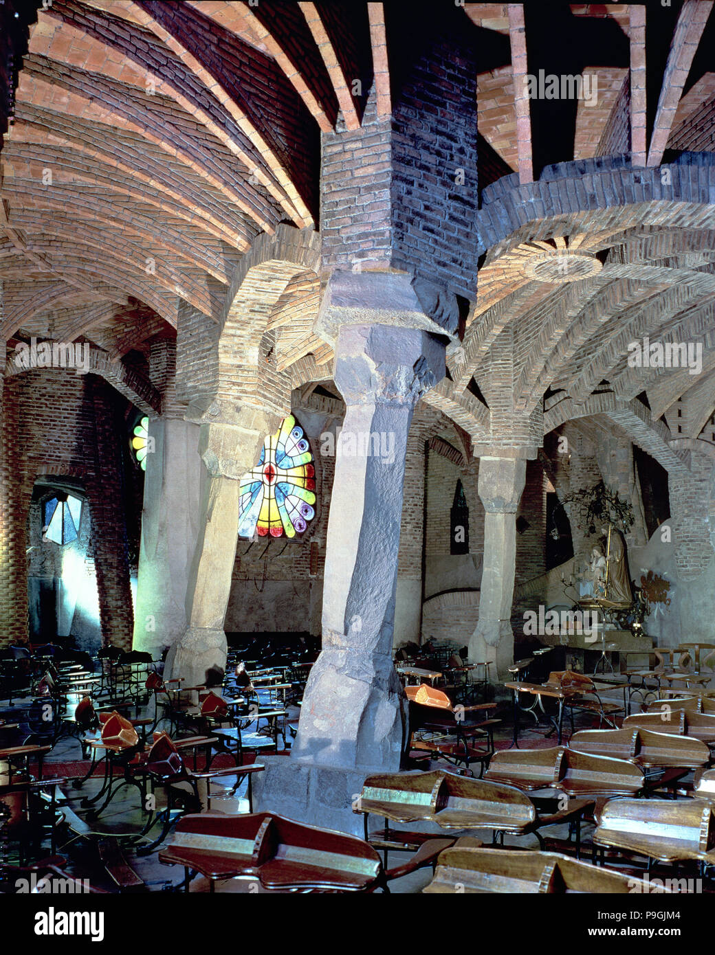 Interior of the crypt of the Church in the Colonia Guell, built between ...