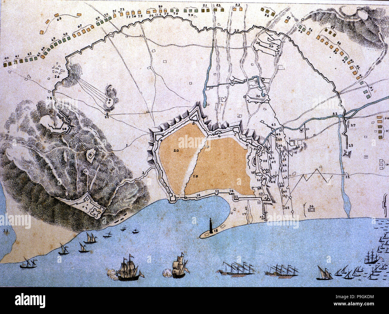 Map of the city of Barcelona during the siege of Philip V in 1714 Stock ...