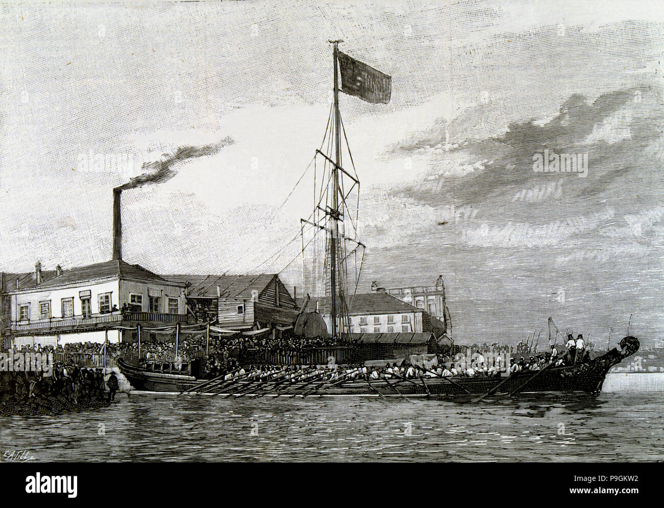 Revolution of 1889, arrival of the dethroned king Don Pedro de Lisboa ...
