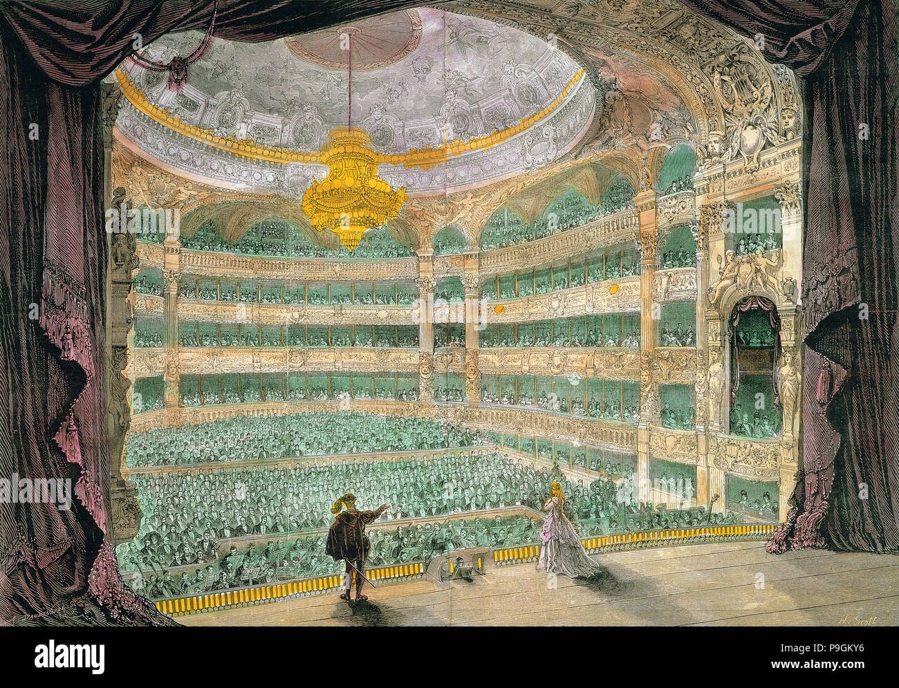 Opera of Paris, built between 1862-1875 by Charles Garnier, engraving ...