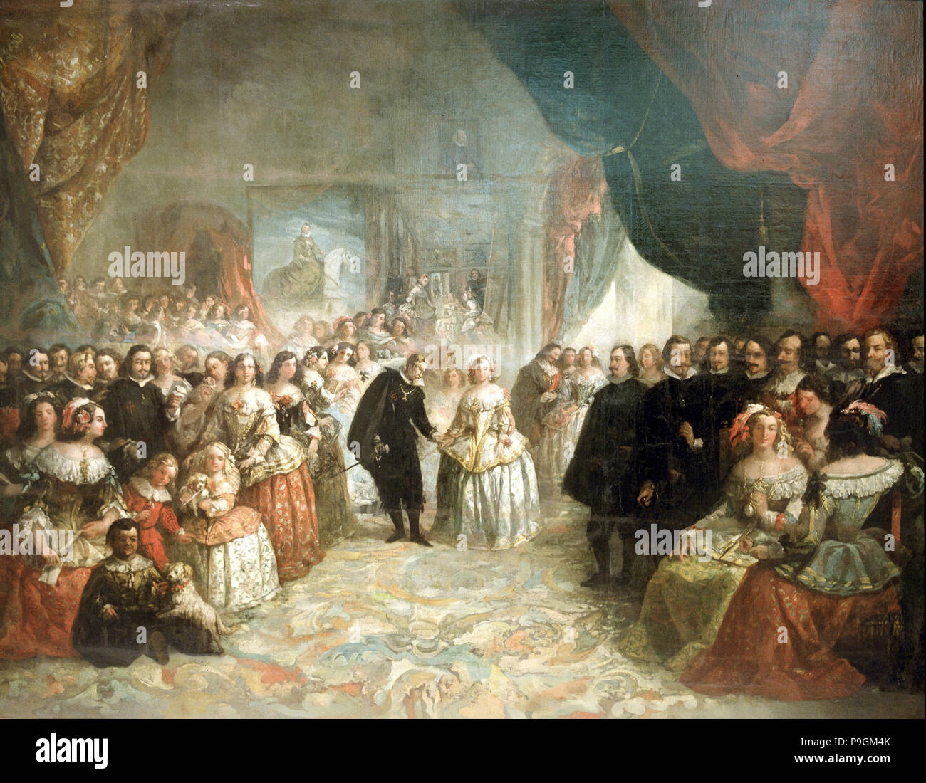 Philip IV, his court and the Meninas' detail, oil by Eugenio Lucas ...
