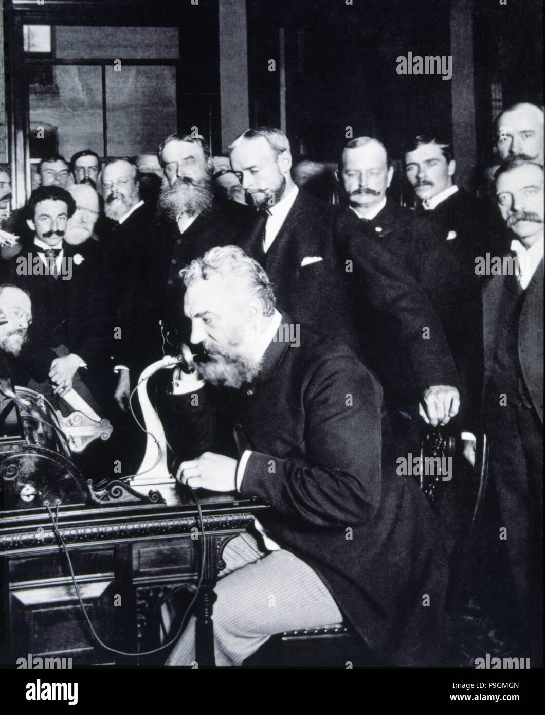 Alexander Graham Bell (USA, 1847-1922), engineer. Opening the phone ...
