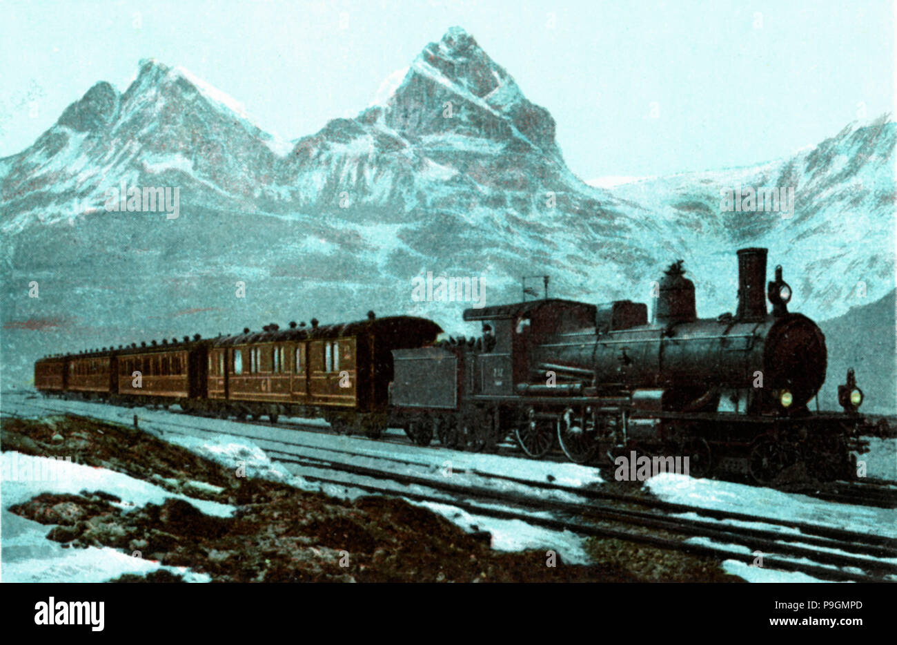 Swiss steam train through the Gotthard, 1910 Stock Photo - Alamy