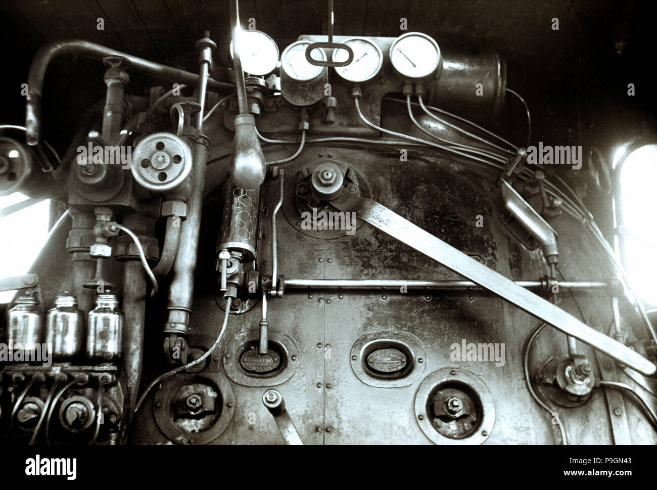 Dashboard of a steam train engine Stock Photo - Alamy