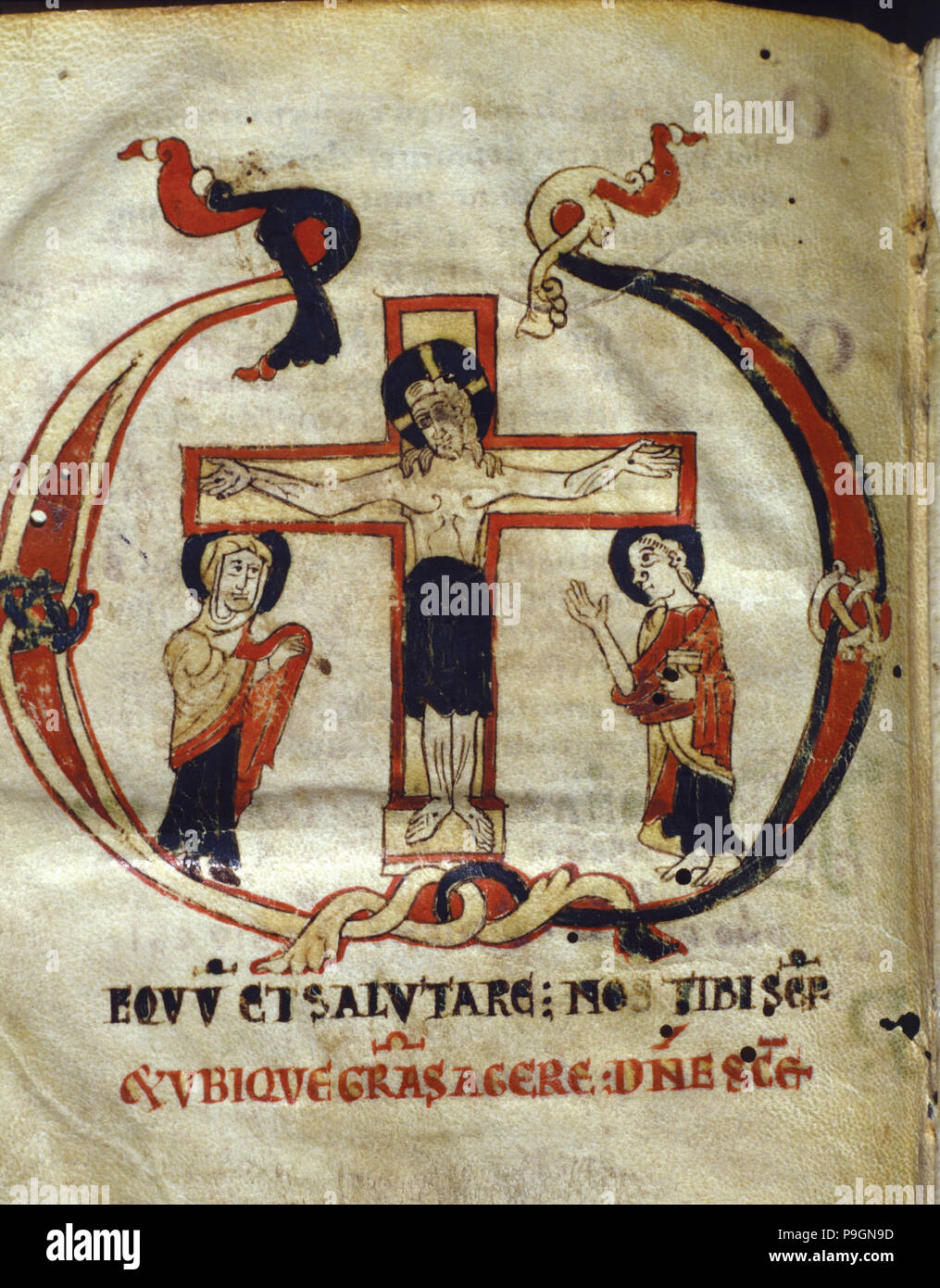 Crucifixion. Miniature in the 'Missale parvum', manuscript on parchment ...