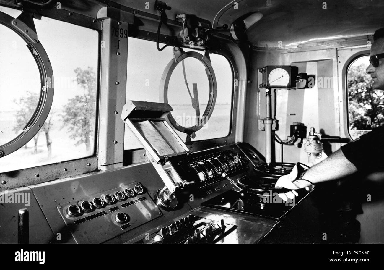 Inside the cab of an electric locomotive, 1950 Stock Photo - Alamy
