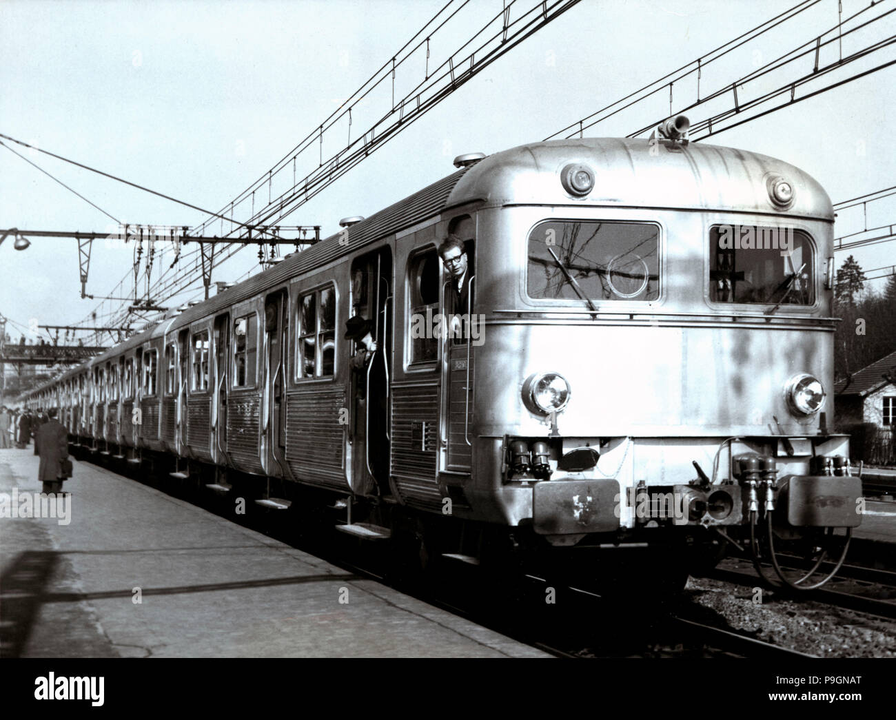 Train inaugurating the new electric railway line, southeast of Paris ...