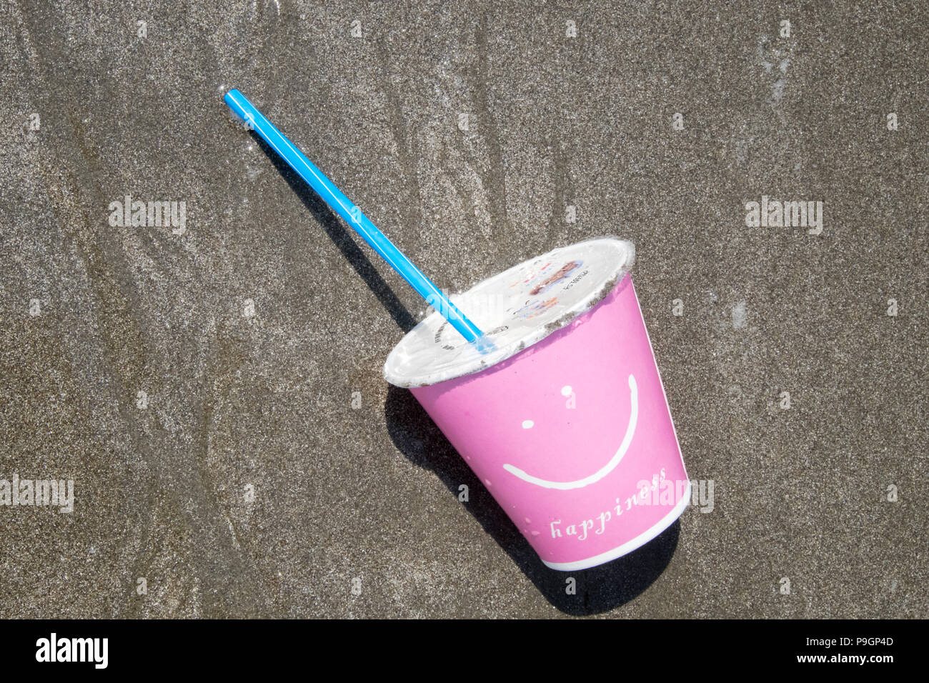 Happiness,smiley,face,on,plastic,container,straw,beach,near,Taitung ...