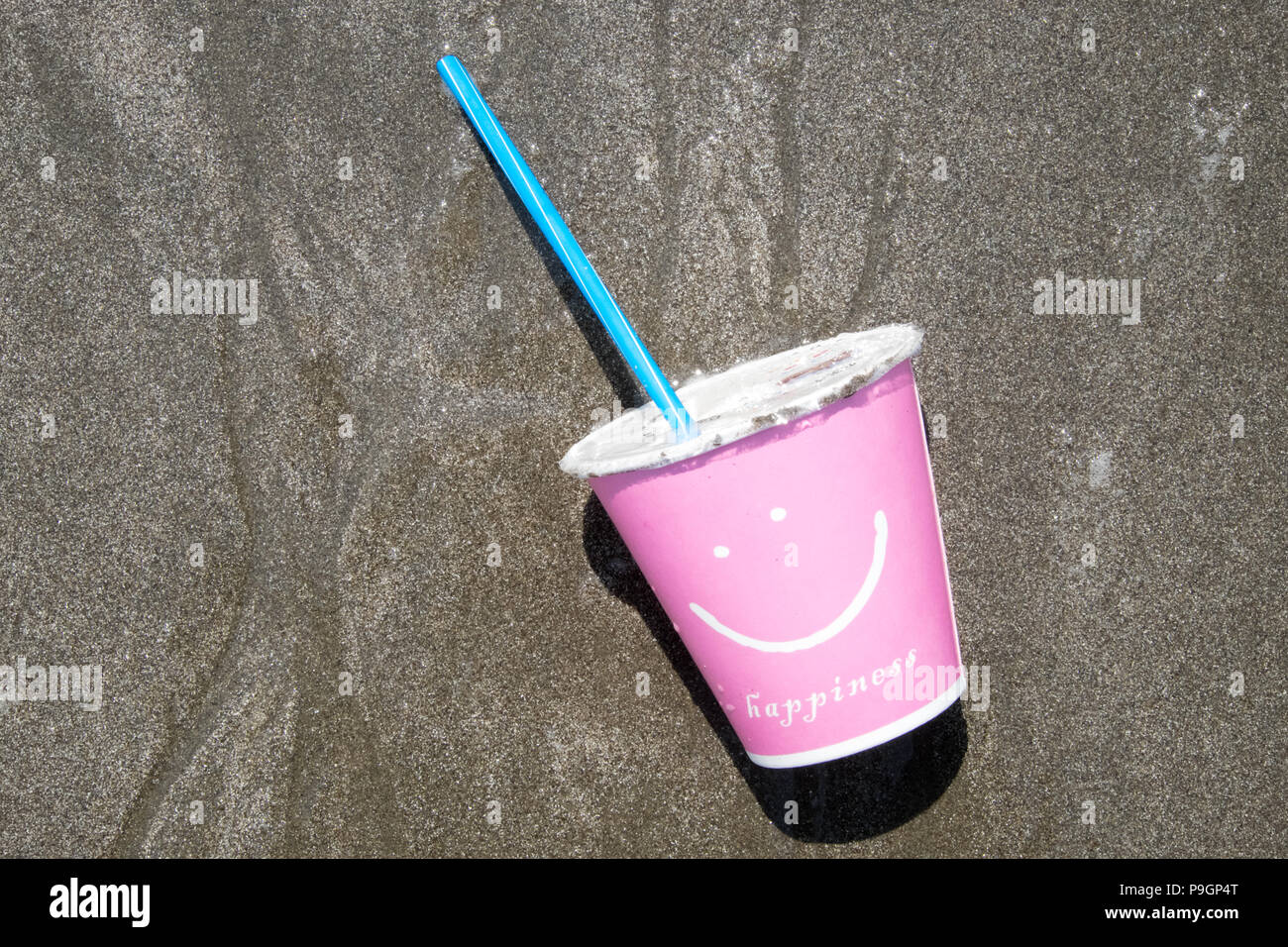 Happiness,smiley,face,on,plastic,container,straw,beach,near,Taitung ...