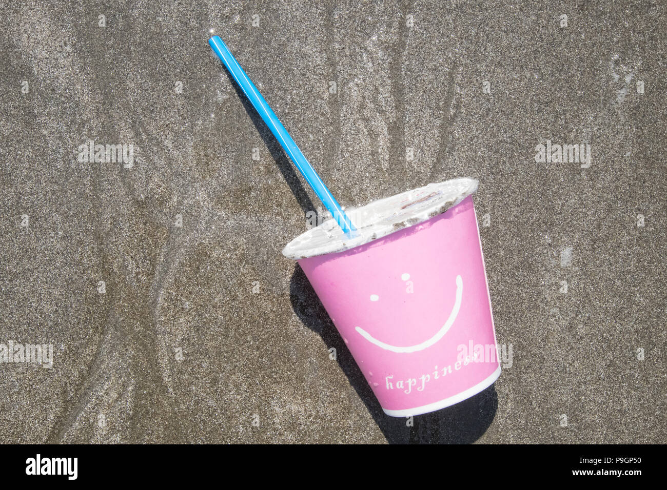 Happiness,smiley,face,on,plastic,container,straw,beach,near,Taitung ...