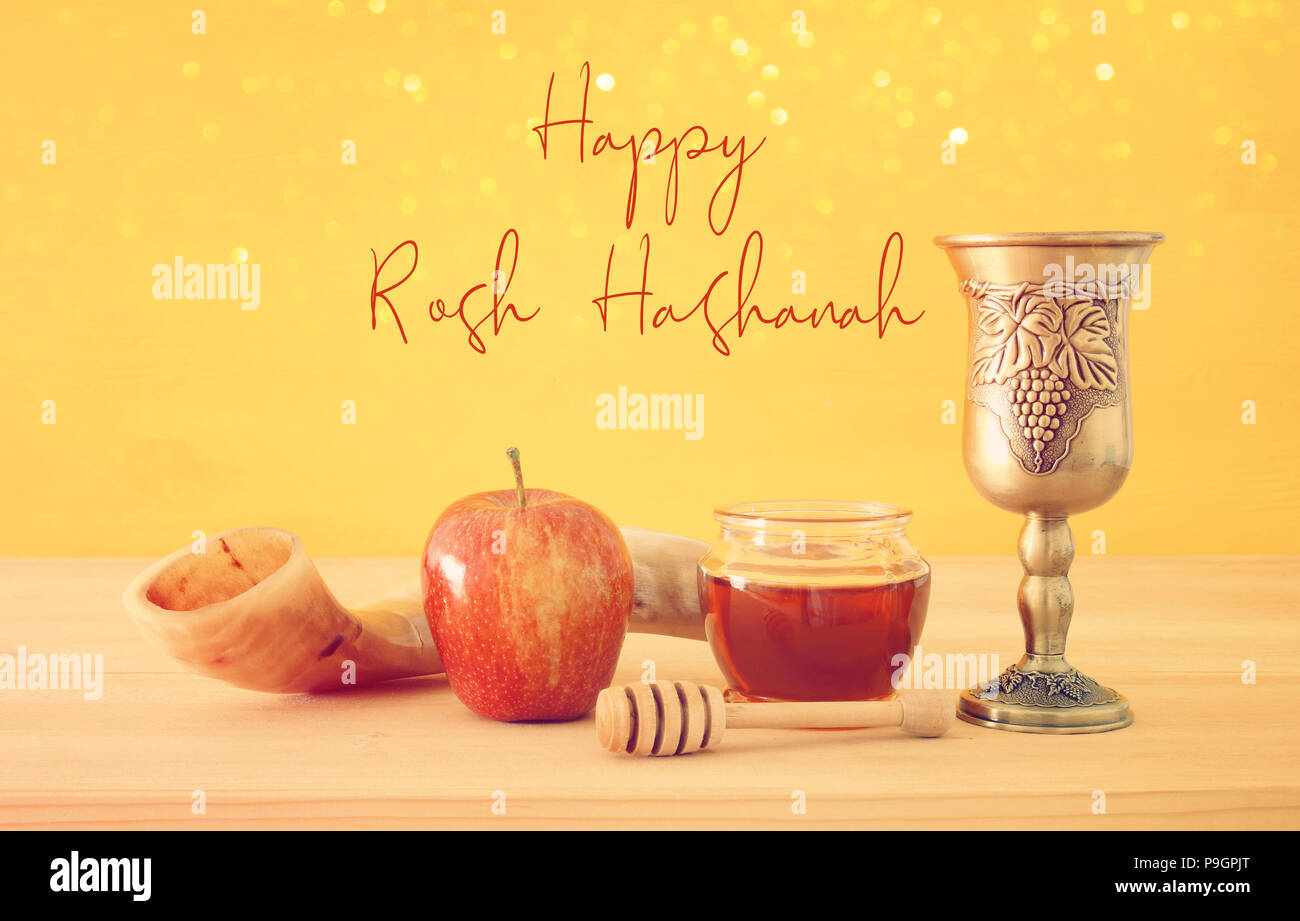 Rosh hashanah (jewish New Year holiday) concept. Traditional symbols ...