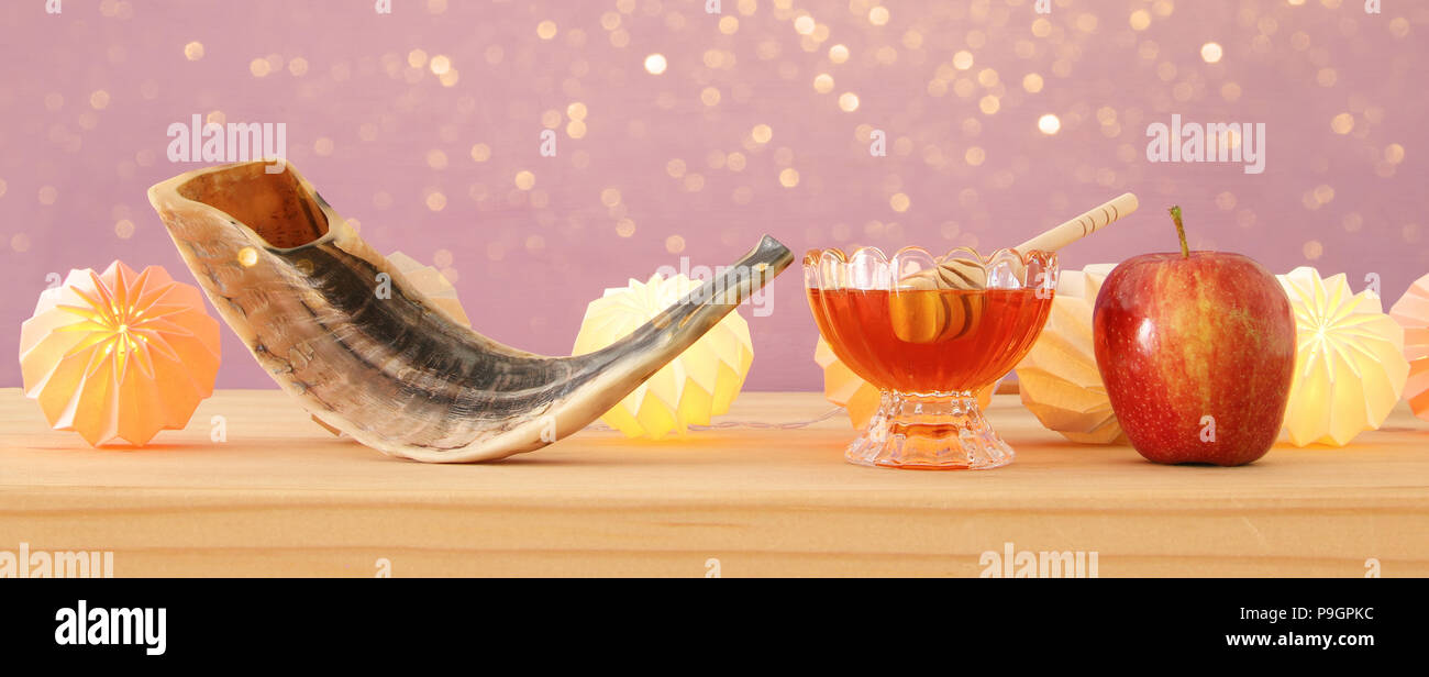 Rosh hashanah (jewish New Year holiday) concept. Traditional symbols ...