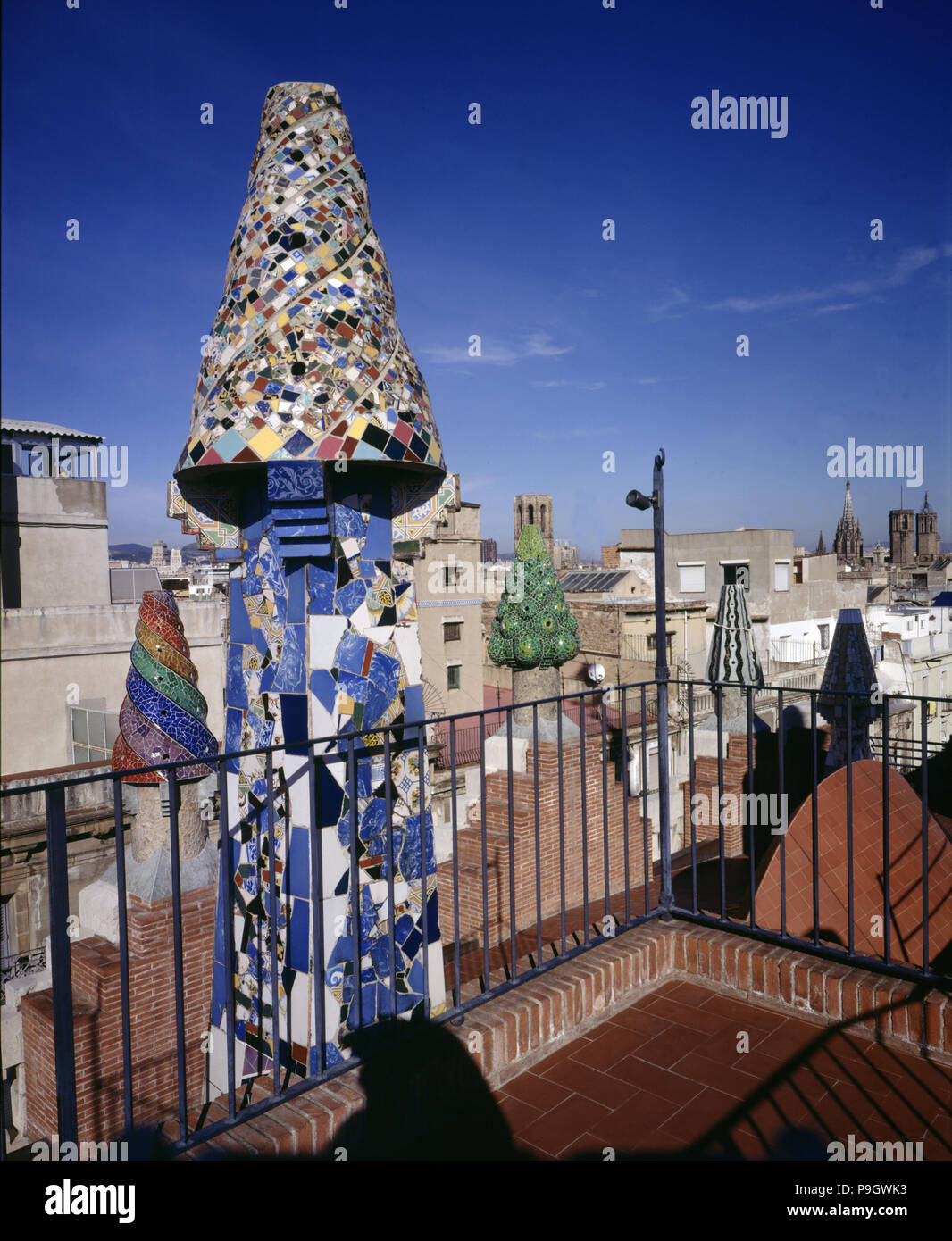 Chimneys on the roof of the Güell Palace 1886-1890, designed by Antoni ...