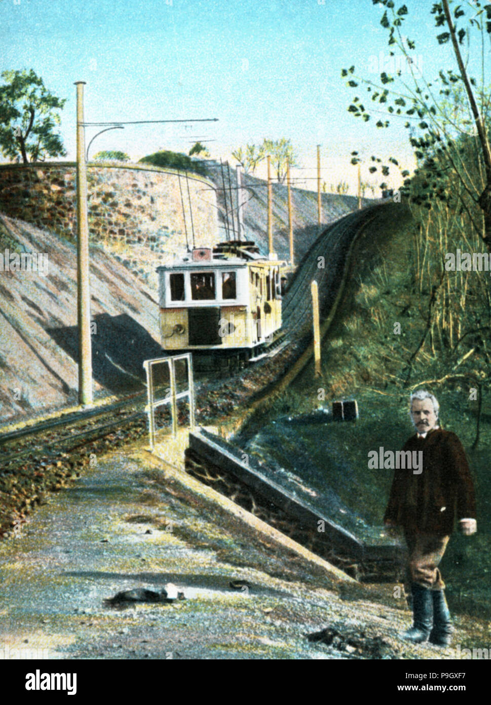 Electric funicular railway up to Mount Vesuvius in Naples, 1910 Stock ...