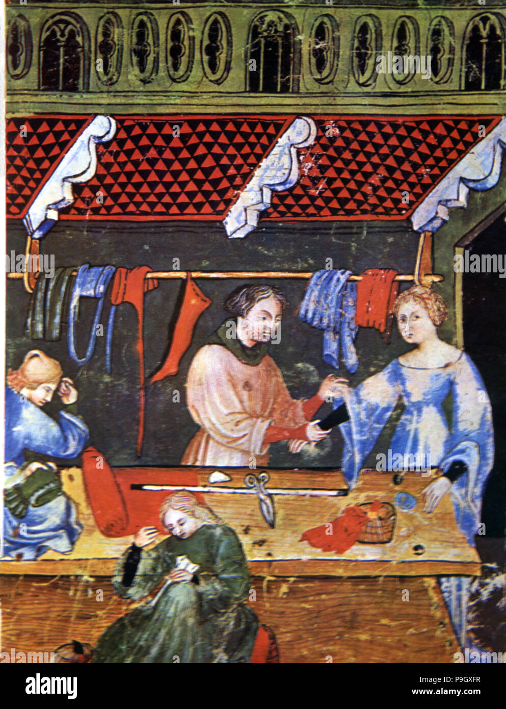 Tailoring. Miniature in 'Tacuinum sanitatis', illuminated manuscript of ...