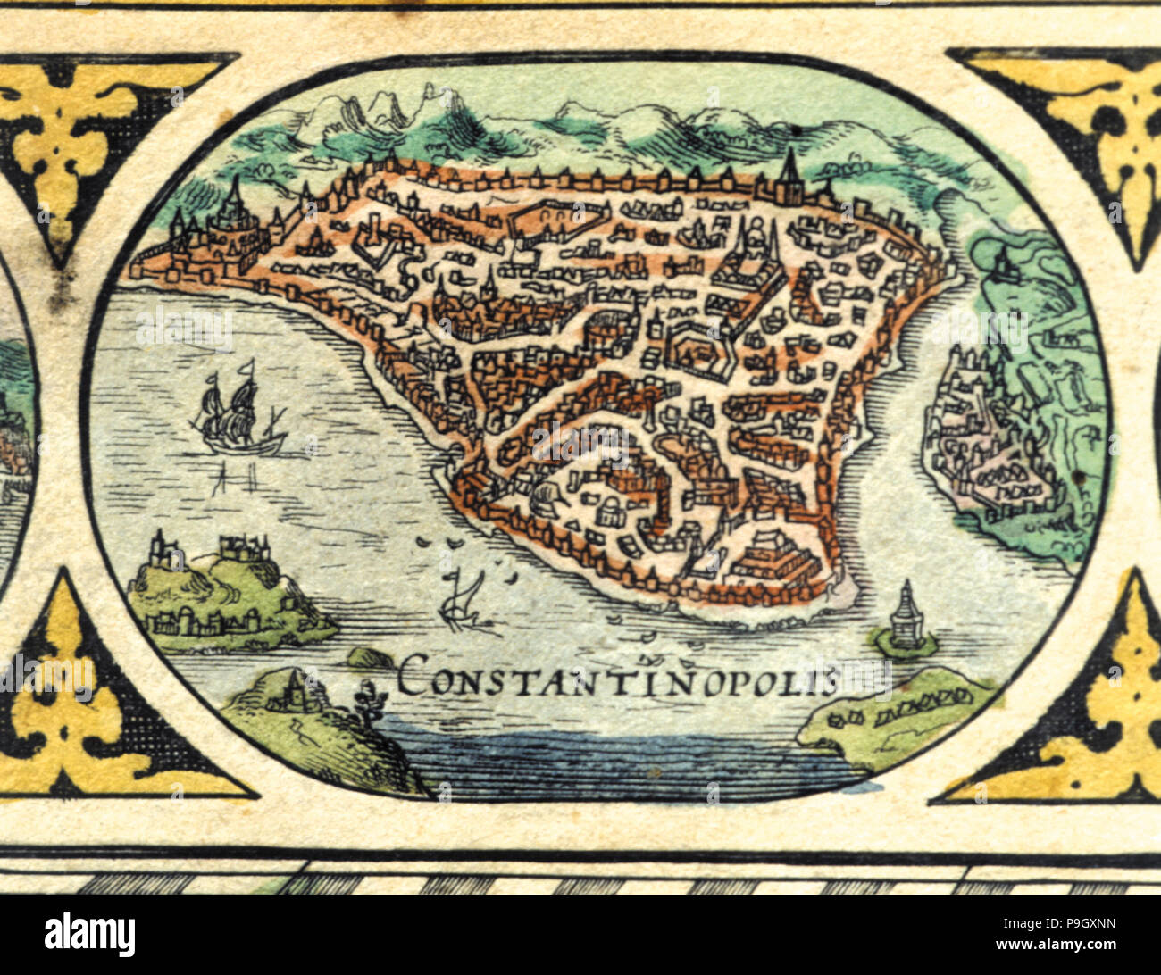 Constantinople, colored engraving from the book 'Le Theatre du monde ...