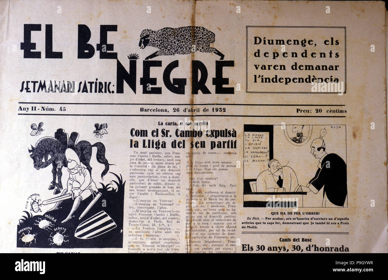 Head of the weekly magazine 'El Be negre' (The Black sheep), 1932 Stock ...