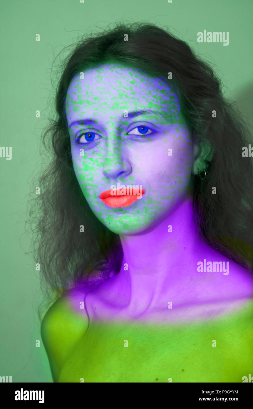 Digitally enhanced image of a portrait of a young woman with ...