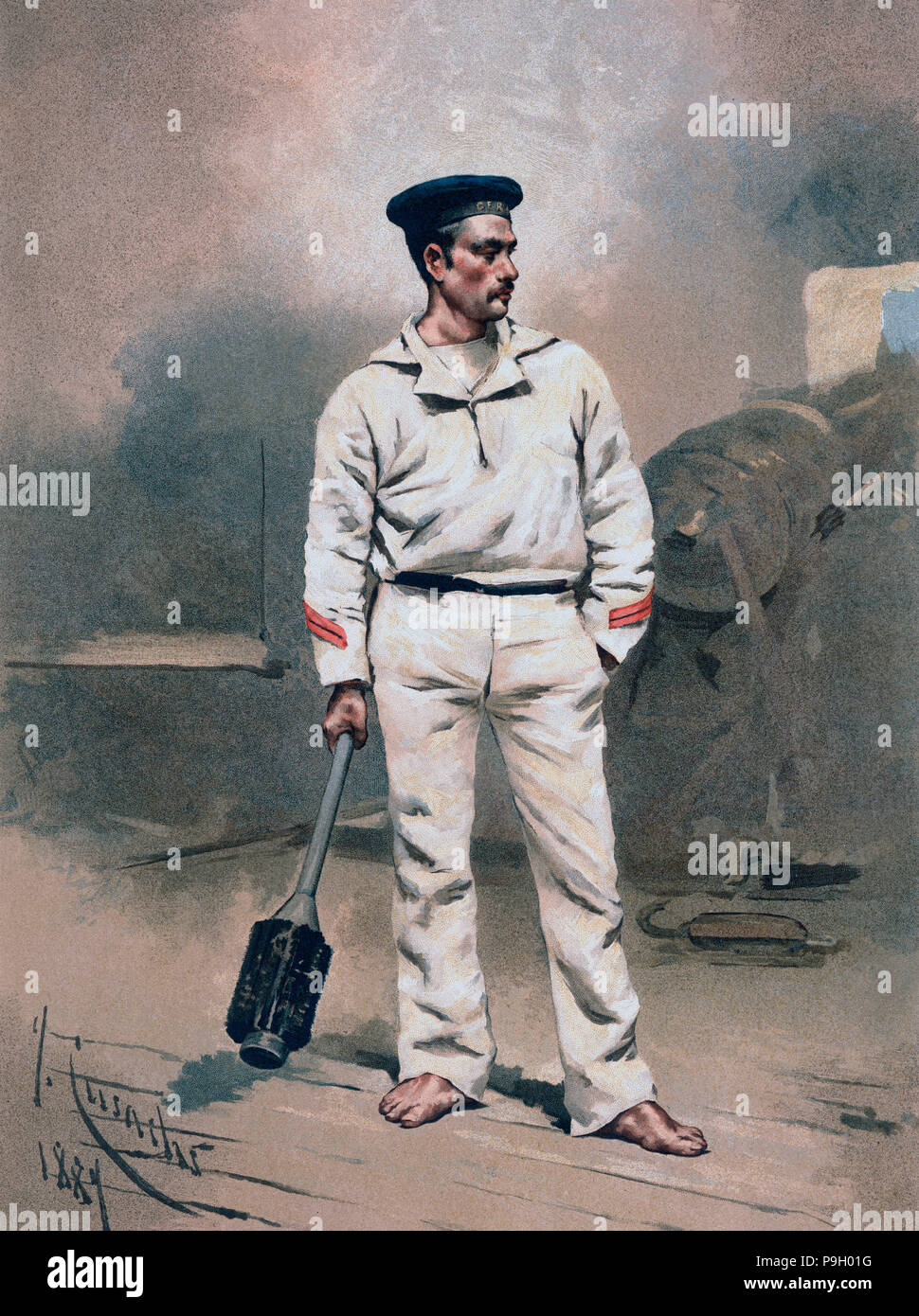 Sailor of the Marine Corps Artillery with ramrod, year 1887 Stock Photo ...