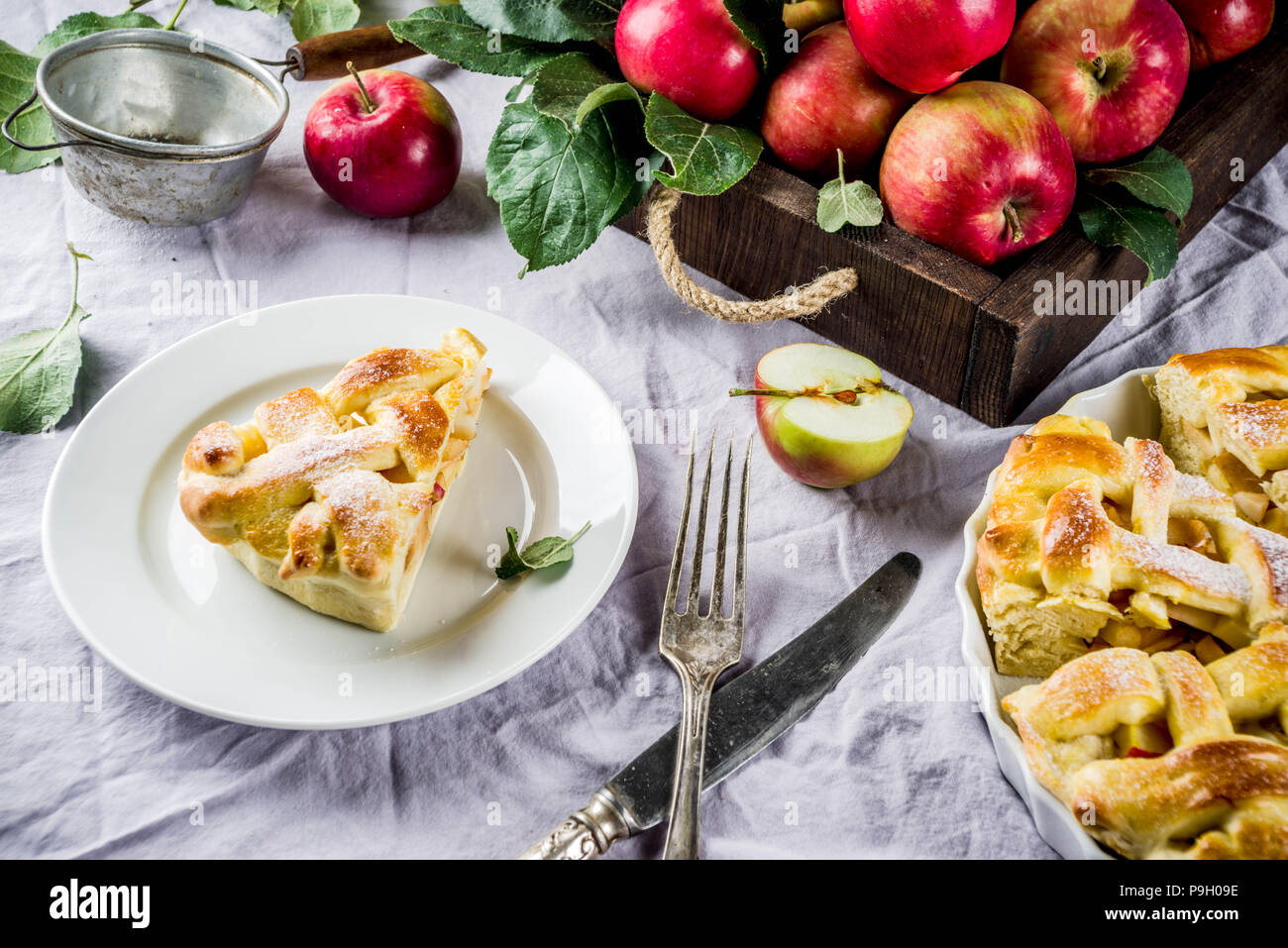 Autumn traditional baked pastry, Sweet homemade apple pie with fresh ...