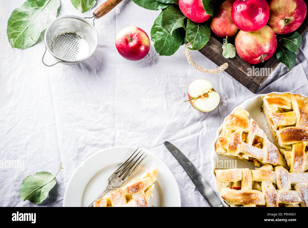 Autumn traditional baked pastry, Sweet homemade apple pie with fresh ...