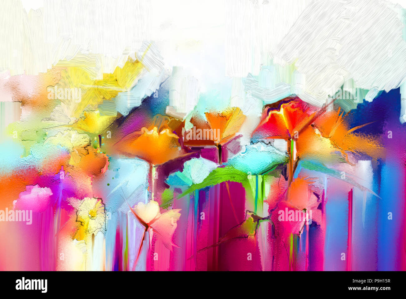 Abstract colorful oil painting on canvas. Semi- abstract image of ...