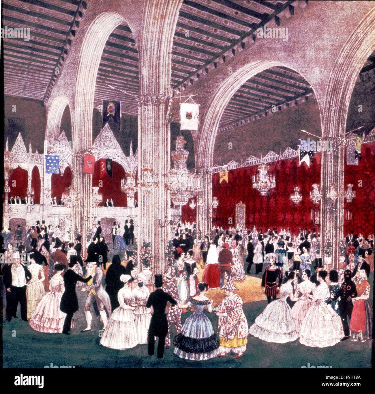 Dancing in the Lonja of Barcelona, lithography Stock Photo - Alamy