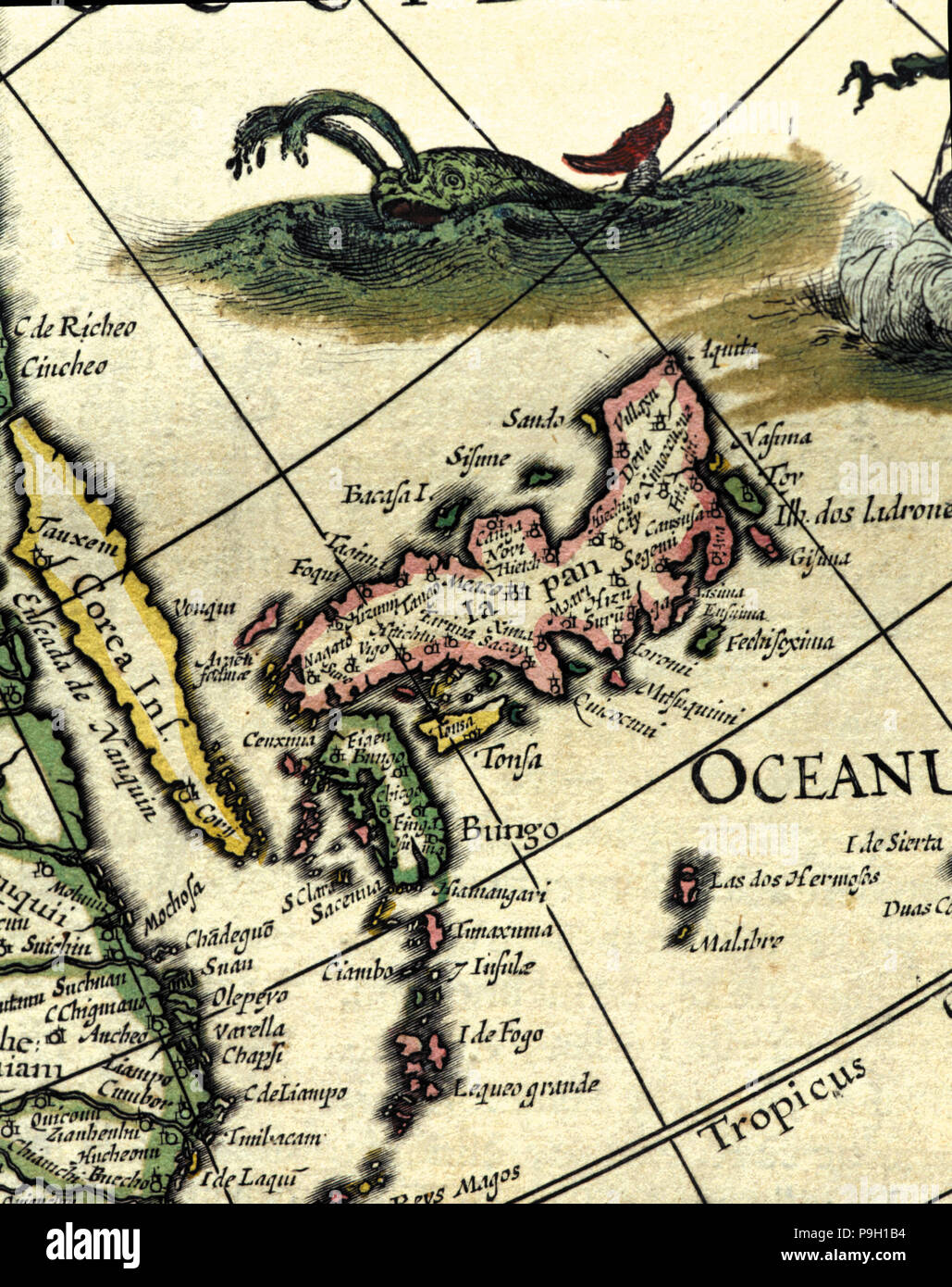 Japan and Korea, colored engraving from the book 'Le Theatre du monde ...