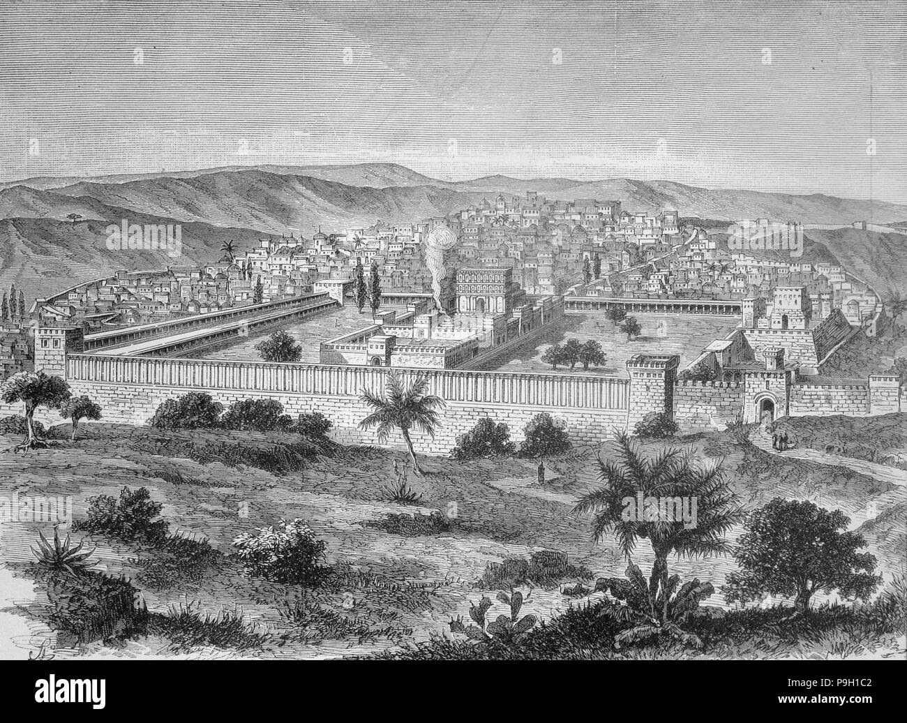 Temple of Solomon in Jerusalem in the time of Jesus, engraving based on ...