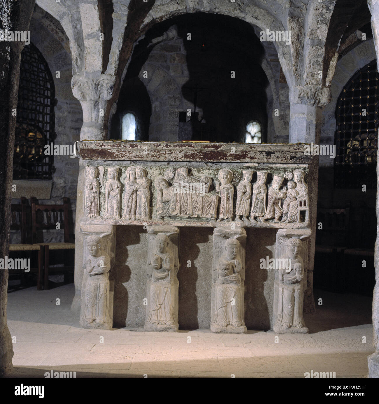 Old Cathedral of Roda de Isábena, crypt where the sarcophagus of Saint ...