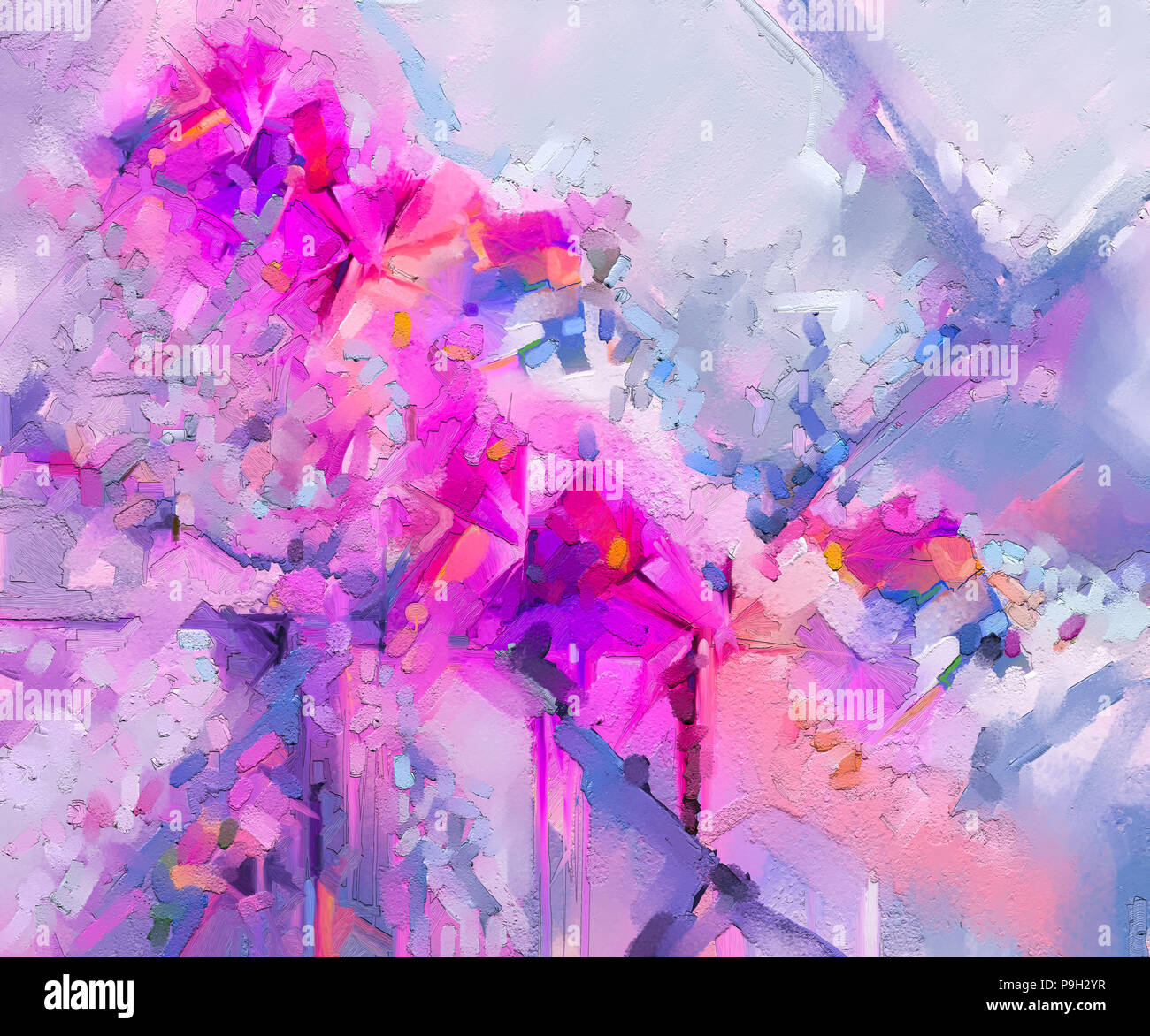 Abstract colorful oil painting on canvas. Semi abstract image of ...