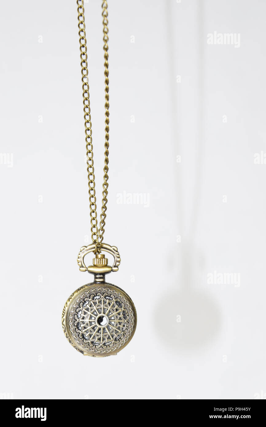 Swinging Ornamented Pocket Watch with Chain - Vintage, Antique Isolated ...