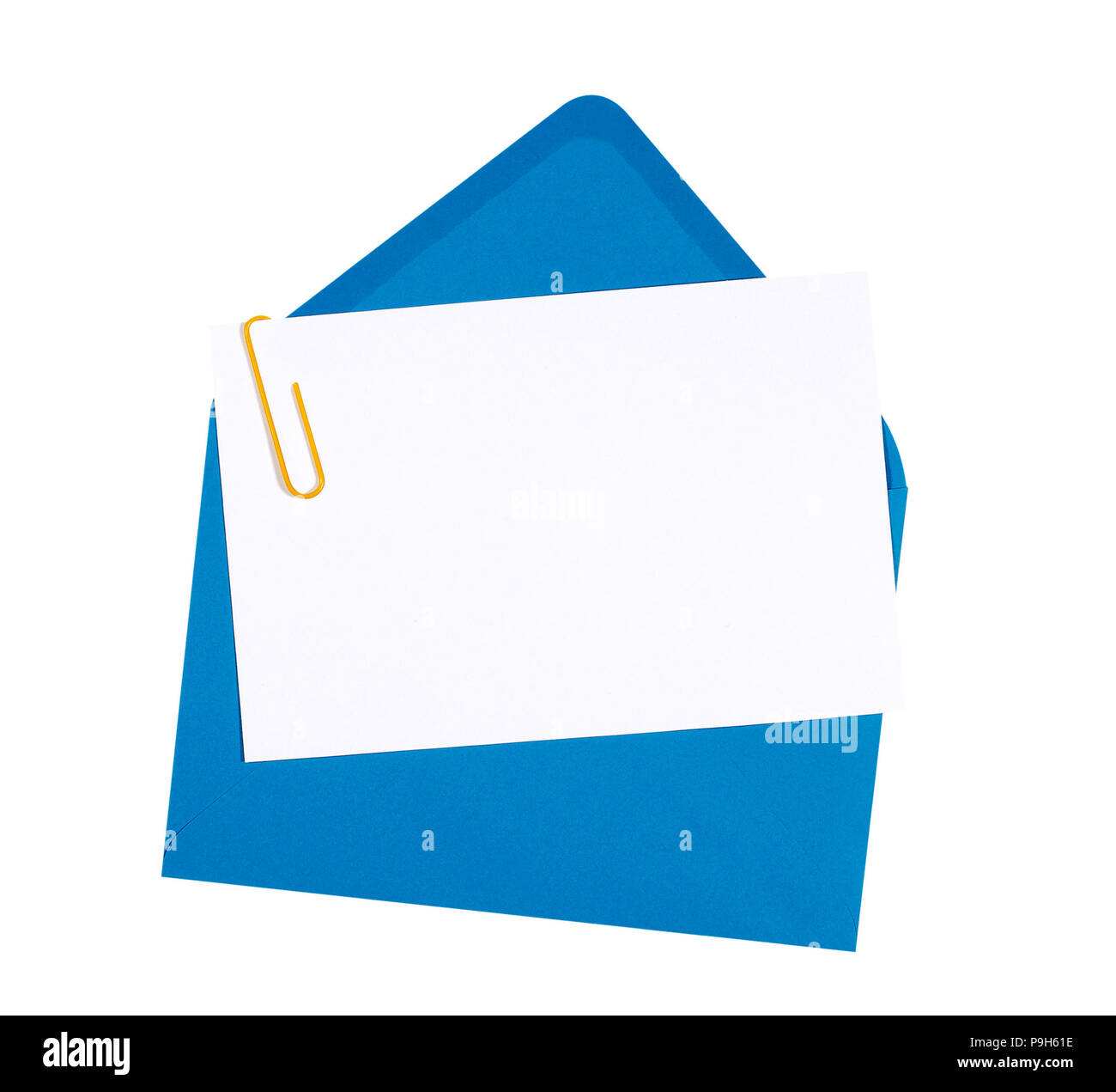 Blue envelope with blank invite card Stock Photo - Alamy
