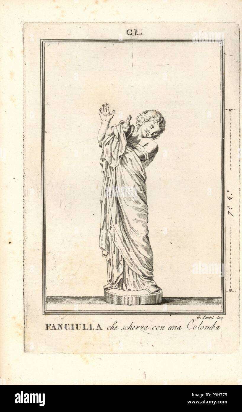 Statue of a girl playing with a dove. Copperplate engraving by G ...