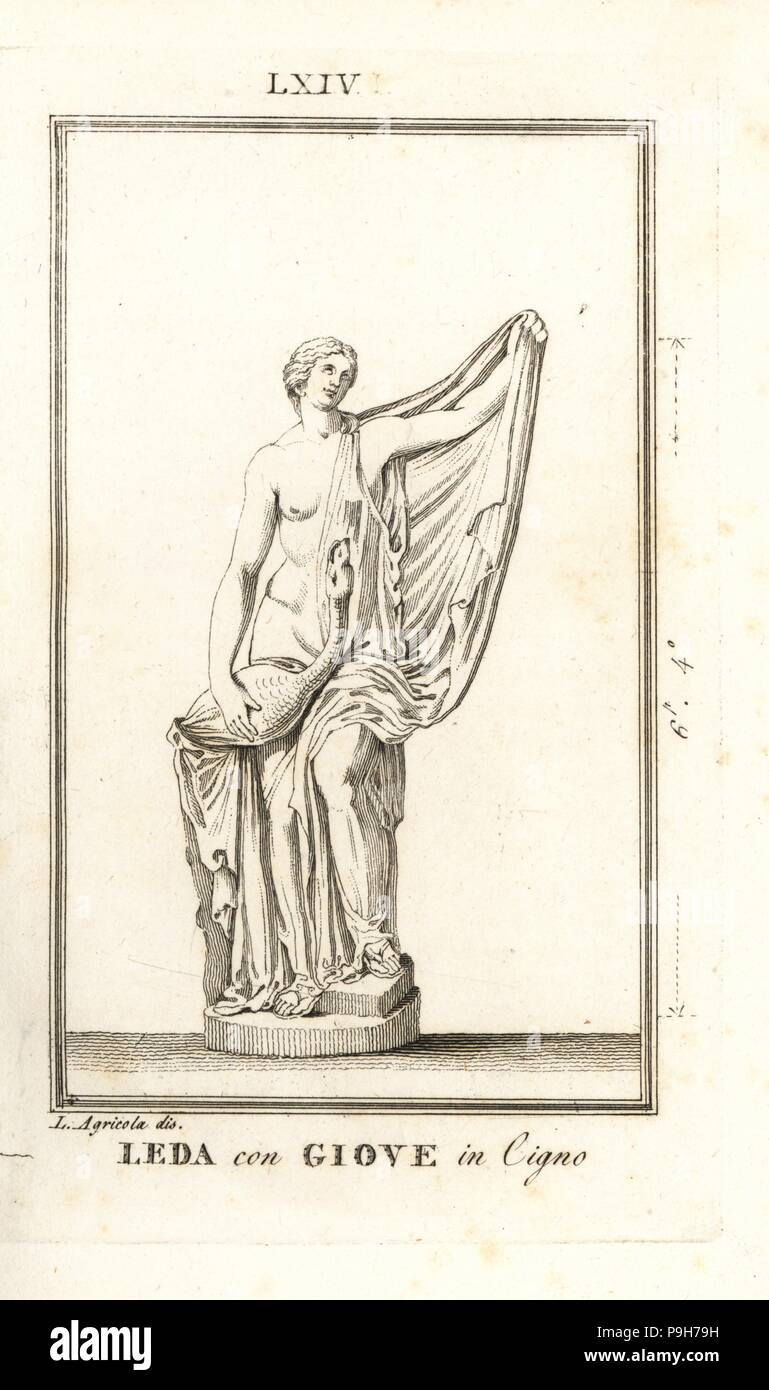 Leda and Zeus or Jove in the form of a swan. Copperplate engraving ...