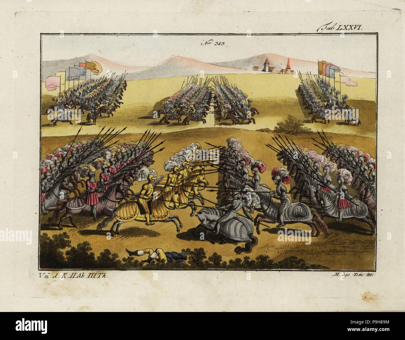 Medieval knights in a pitched battle. Lines of cavalry charging on an ...