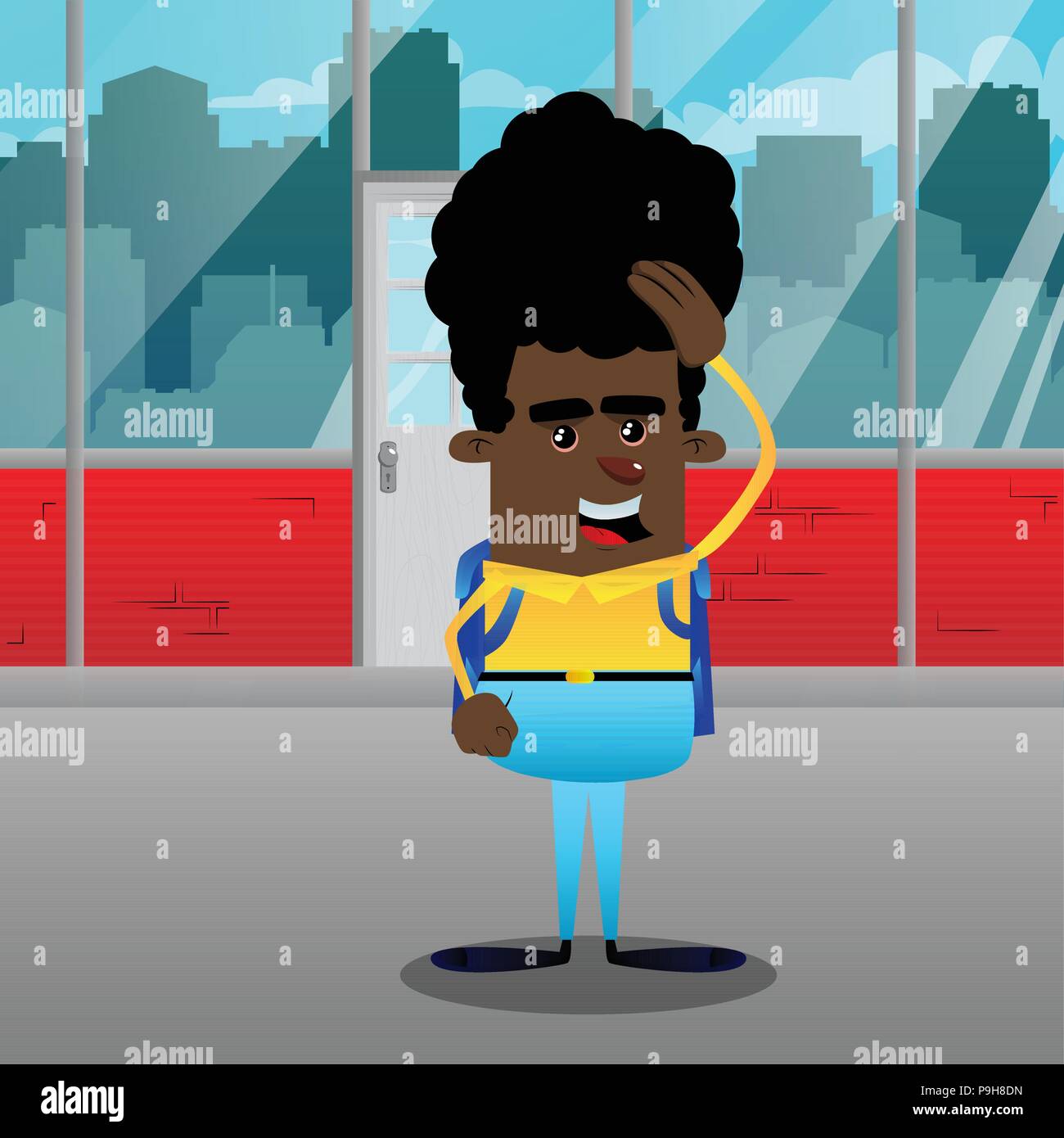 Schoolboy placing hand on head. Vector cartoon character illustration ...