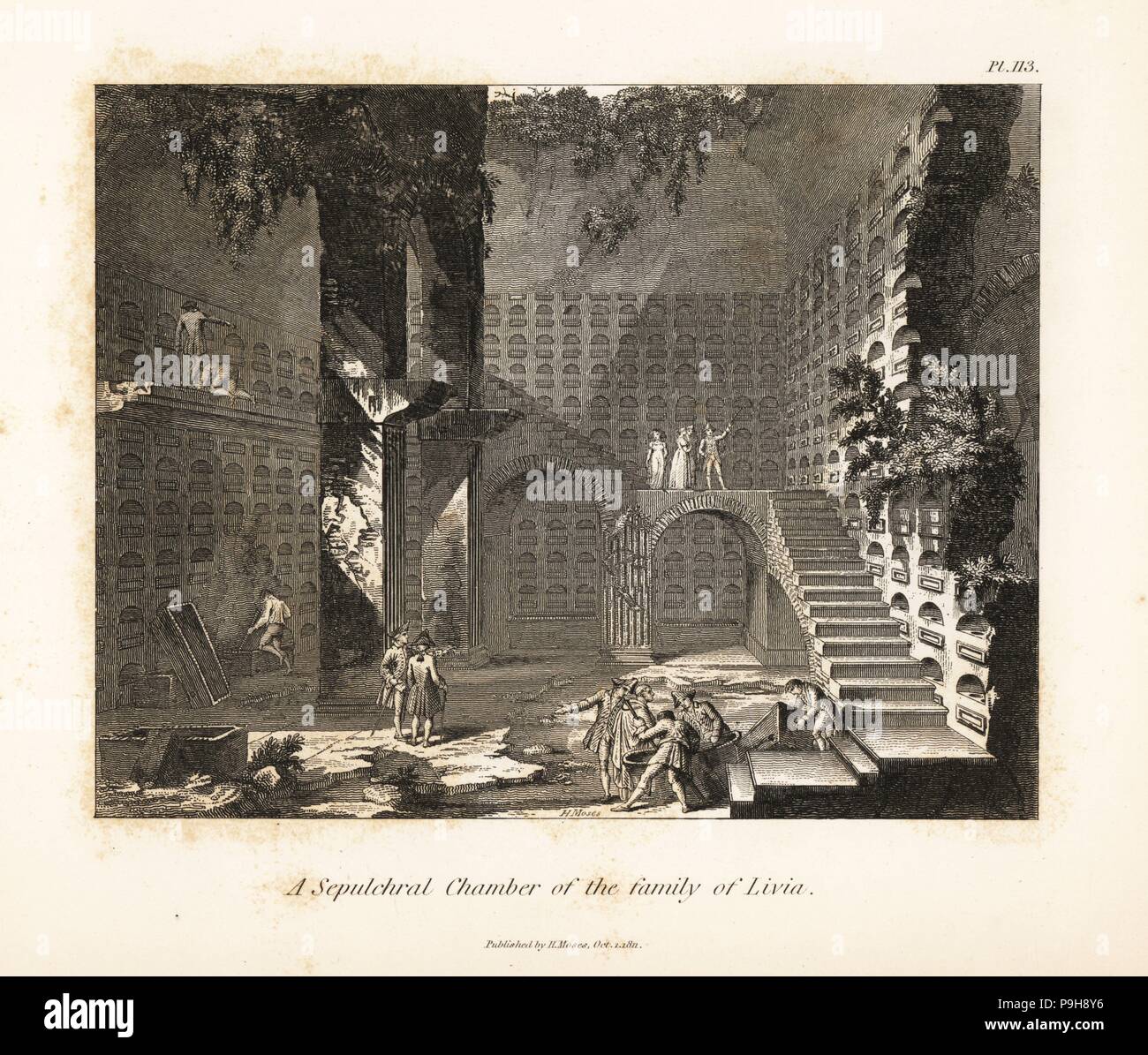 18th century tourists exploring the Livia family sepulchral chamber ...