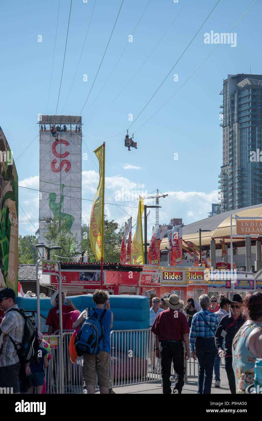 Ziplining above the Calgary Stampede Midway, Stampede Grounds, Calgary ...