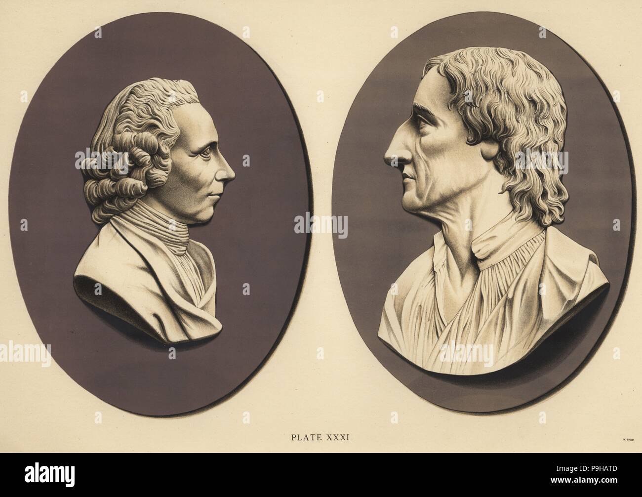 Portrait medallions of Joseph Priestley (L) and Robert William Boyle (R ...