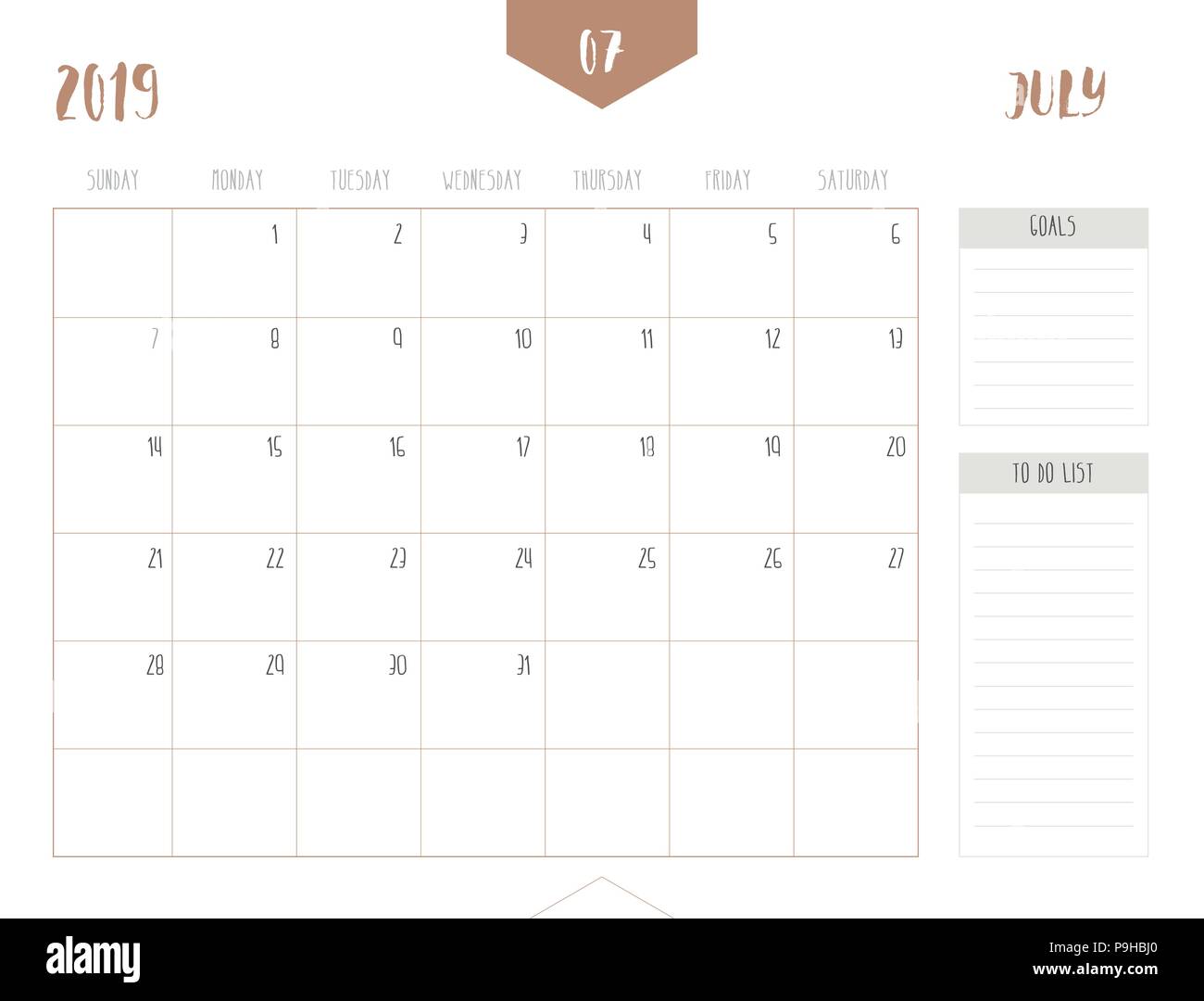 July 2019 Calendar Stock Vector Images - Alamy