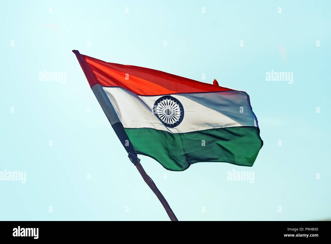 Flag of India on wind. Indian flag develops against the background of ...
