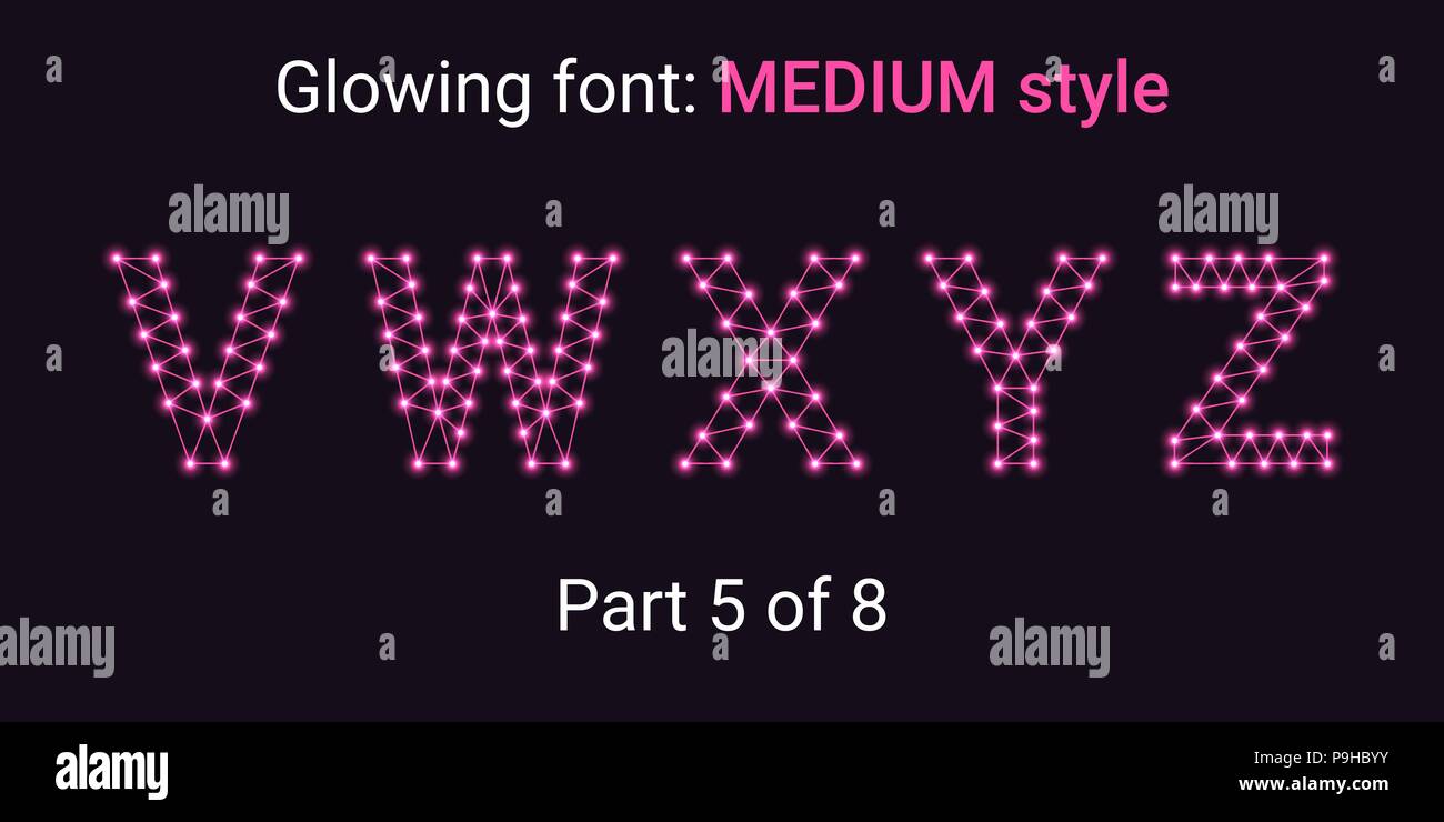 Pink Glowing font in the Outline style. Vector Alphabet with ...