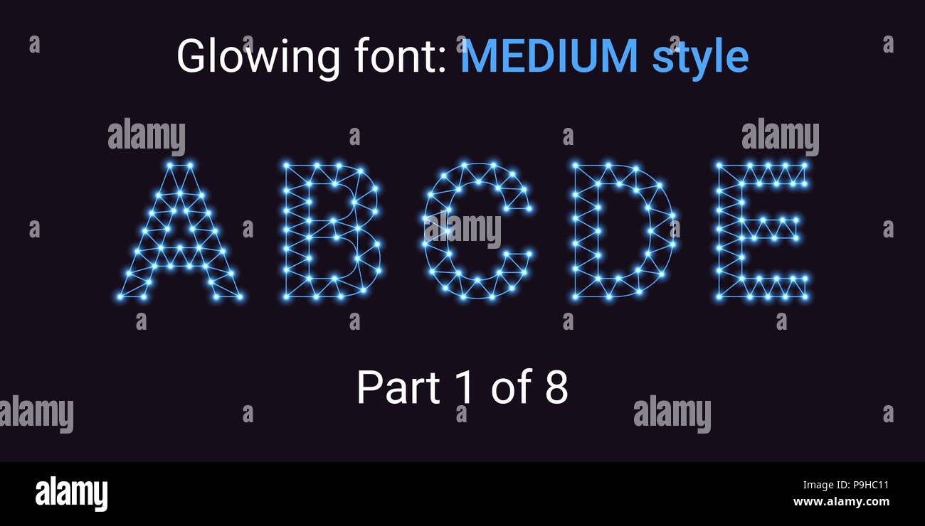 Blue Glowing font in the Outline style. Vector Alphabet with ...