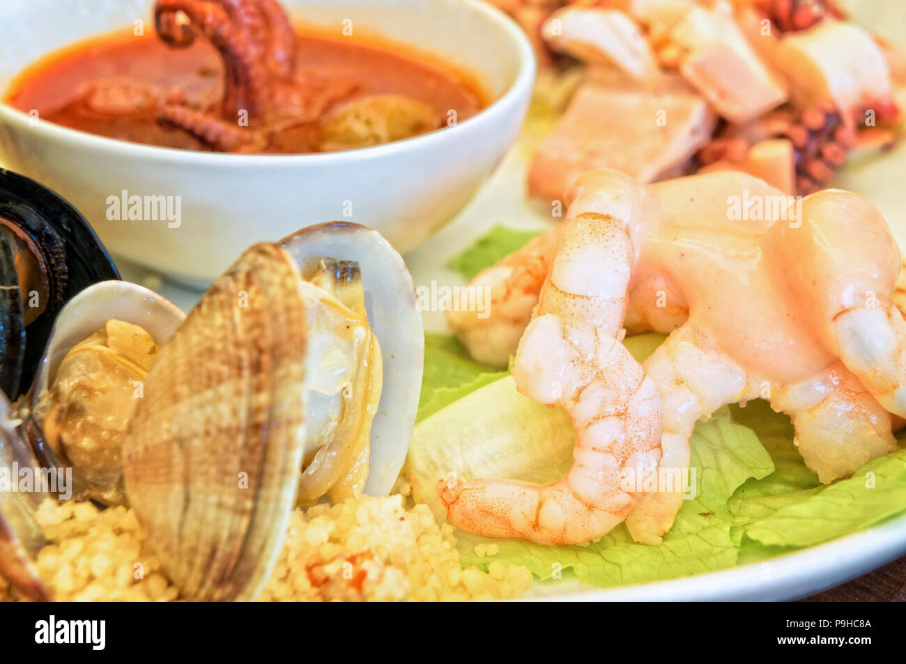 Mixed seafood plate closeup Stock Photo - Alamy